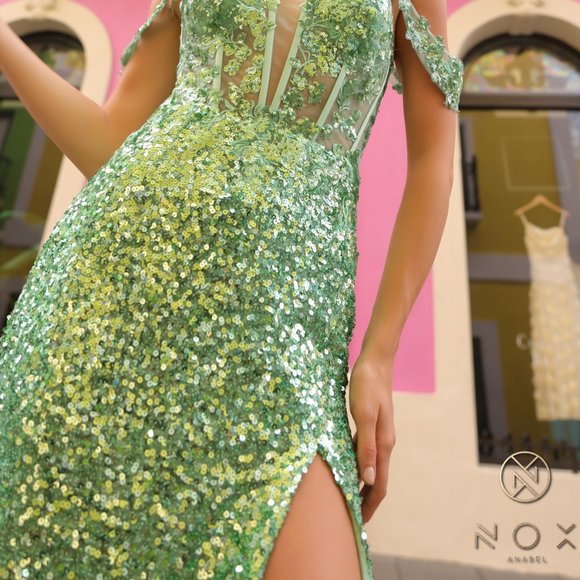 Nox | Dresses | New Long Formal Off Shoulder Strapped Dress Embroidered With Sequins Nx Q389 ...